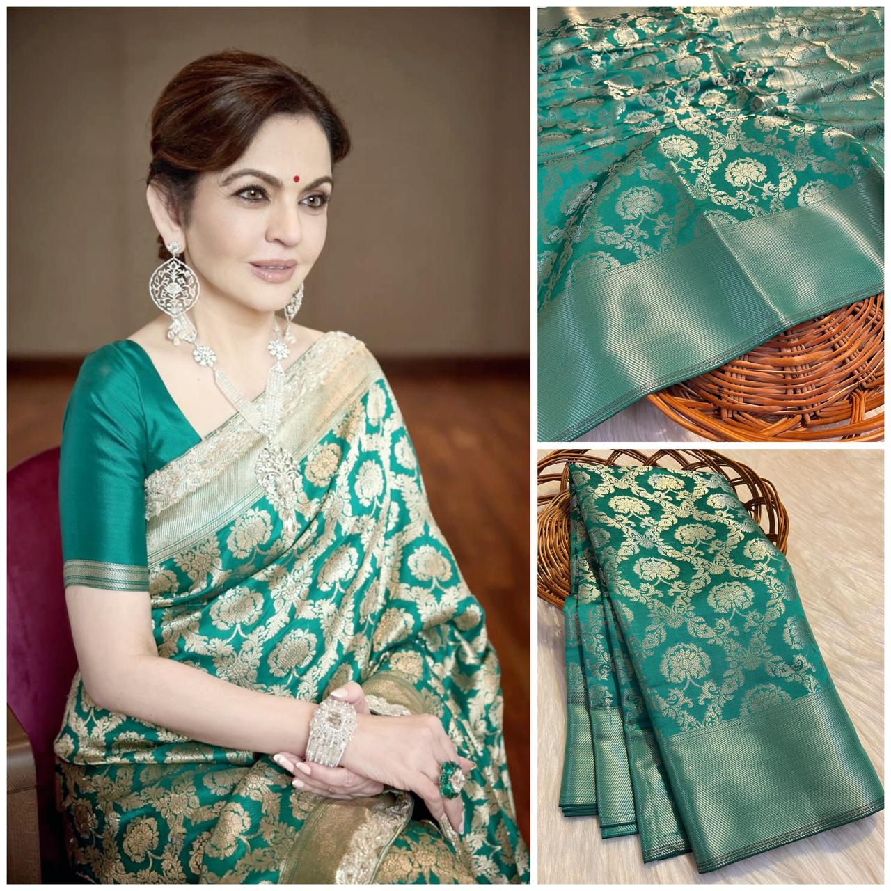 Premium Tapeta Silk Saree – Sea Green Colour – Khapraw Store